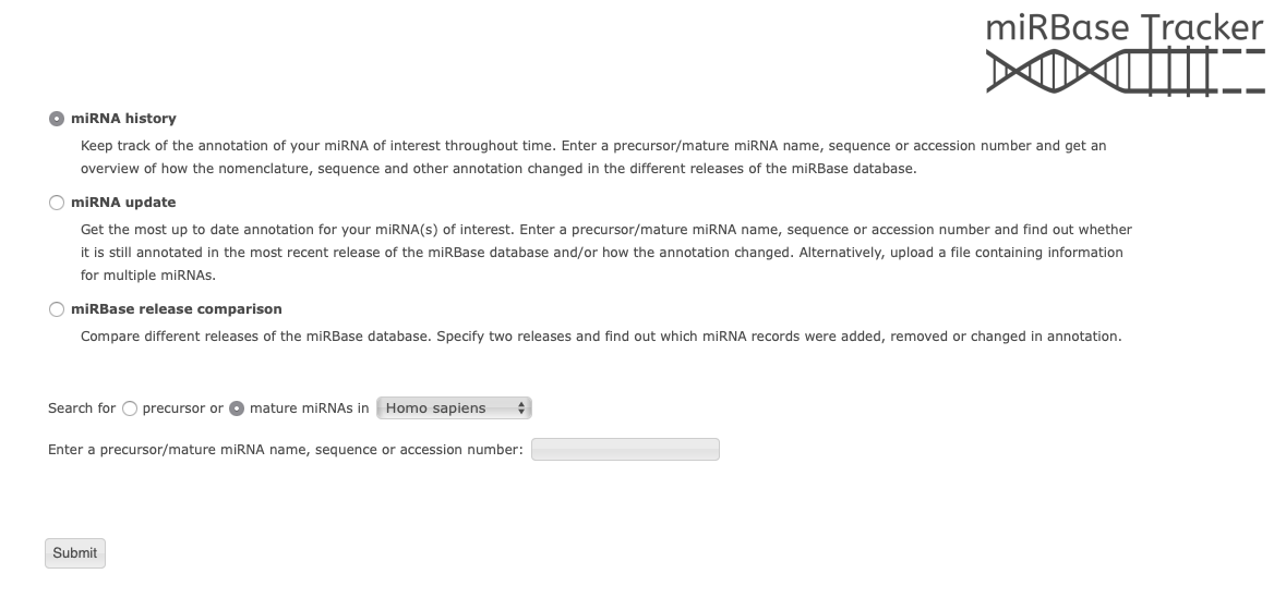 miRBase Tracker | OncoRNALab